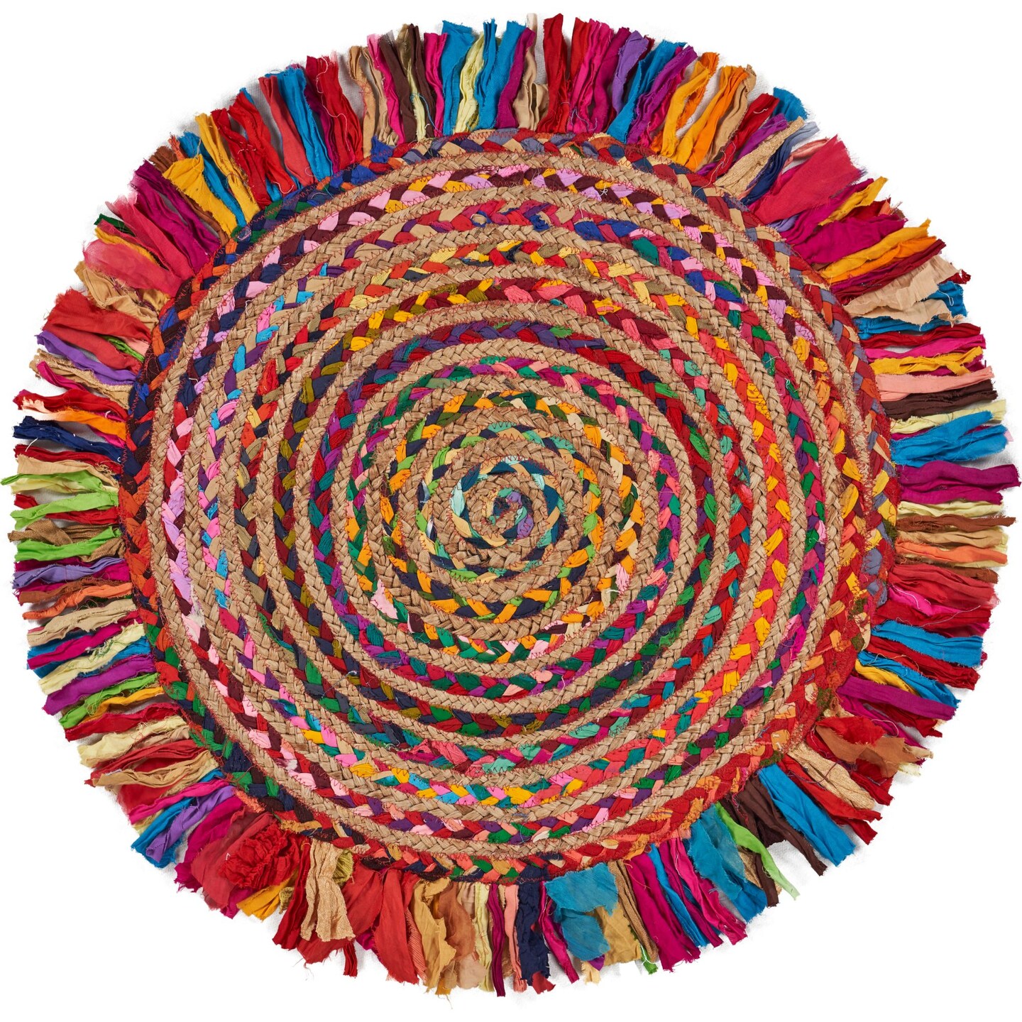 Laddha Home Designs 3.5" Vibrantly Colored Braided Round Area Throw Rug ...
