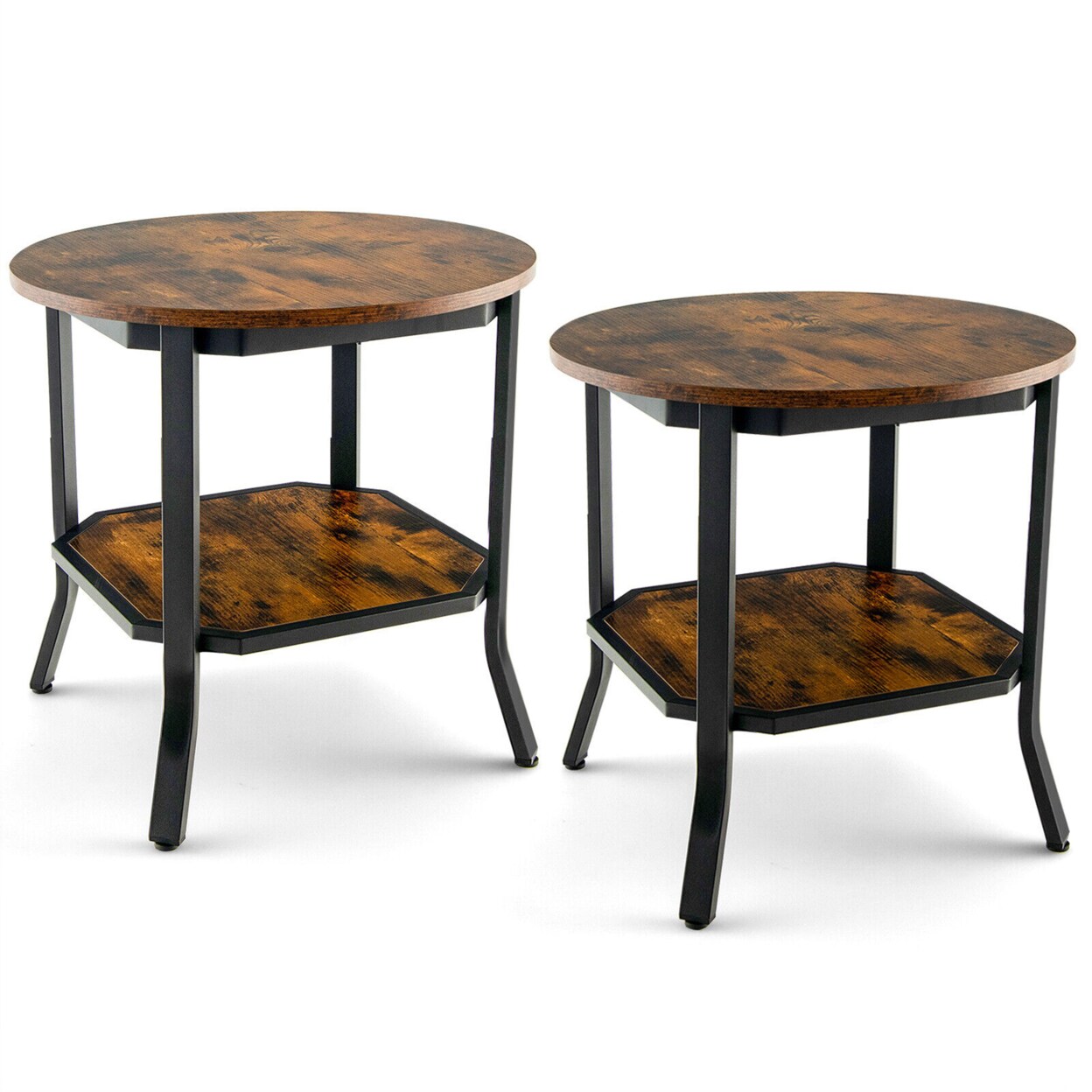 2Pcs 2-Tier Sofa End Side Table Nightstand Round Tabletop For Living Room Brown | Michaels