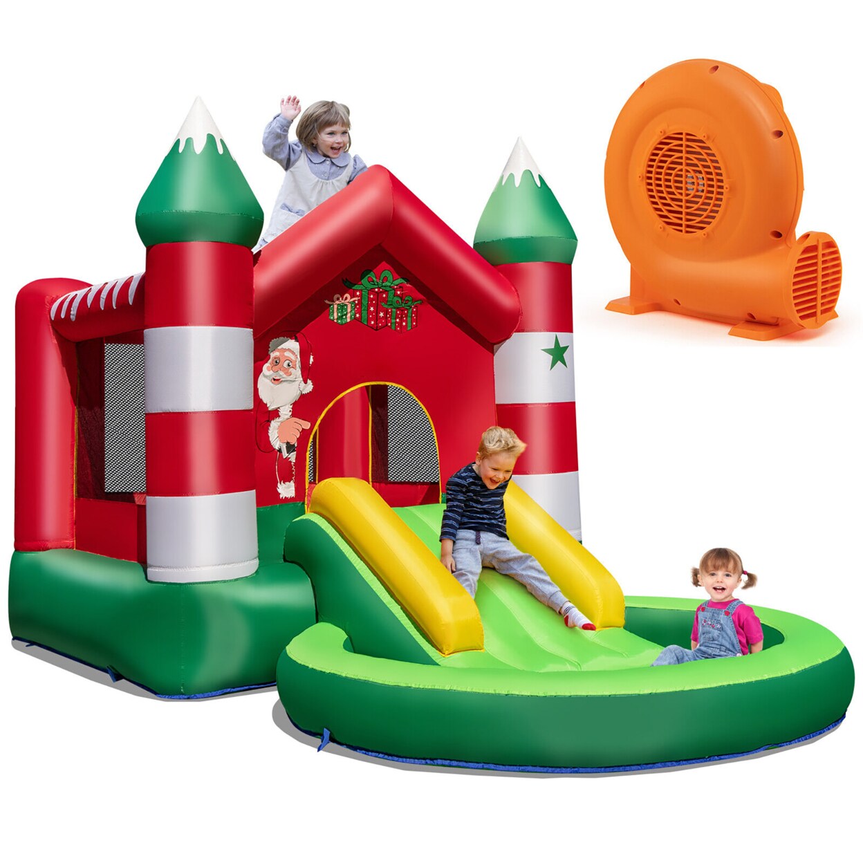 Gymax Christmas-Theme Inflatable Bounce House w/ 550W Blower Christmas ...
