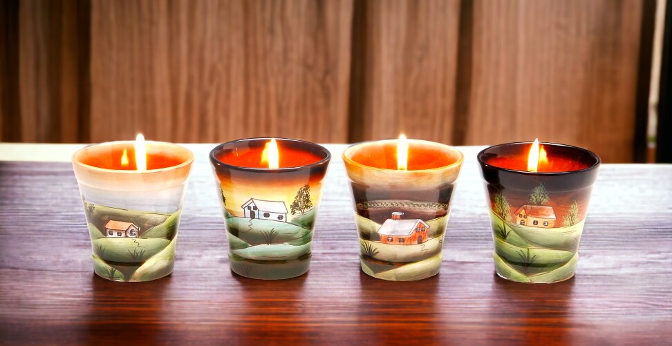 Ceramic Country Scene Votive Cups-Assorted Set of 4, Gift for Her, Gift ...