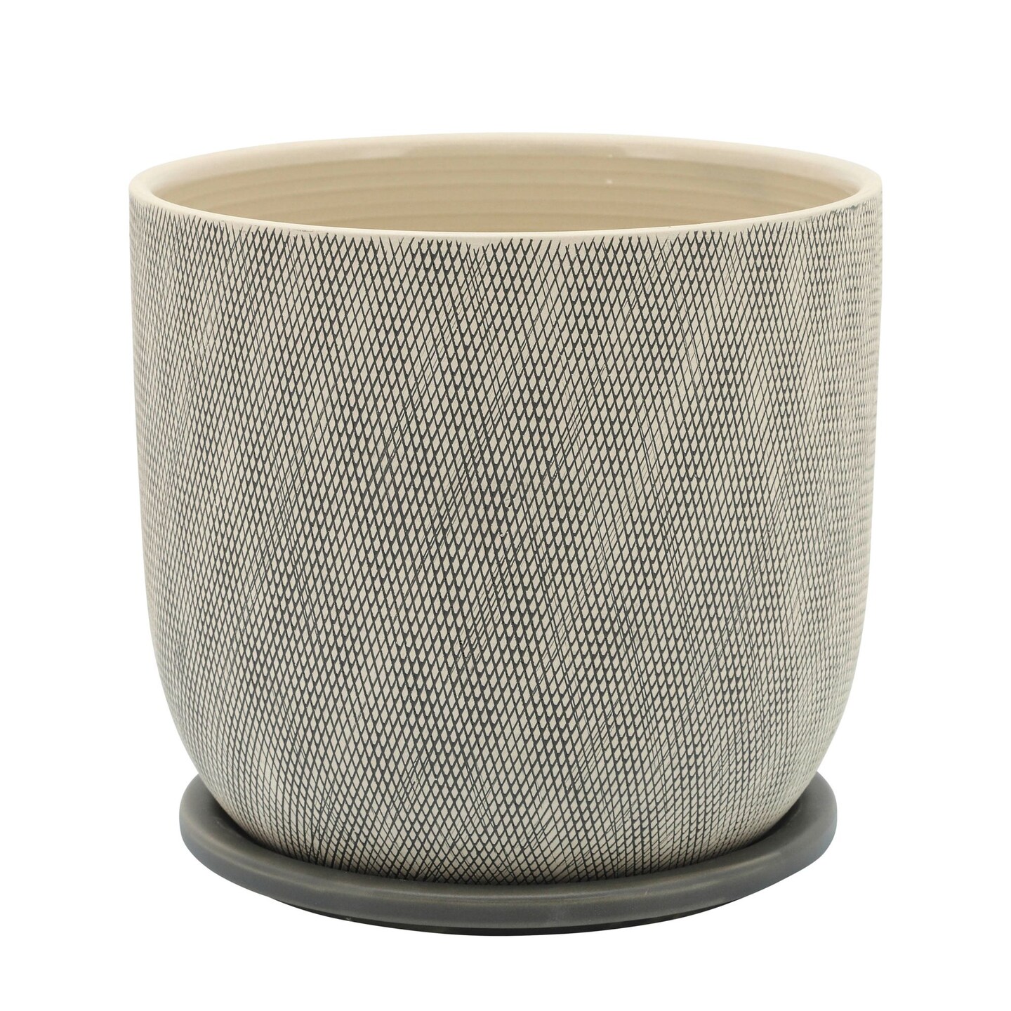 Kingston Living 8" Gray and Ivory Ceramic Mesh Planter with Saucer ...