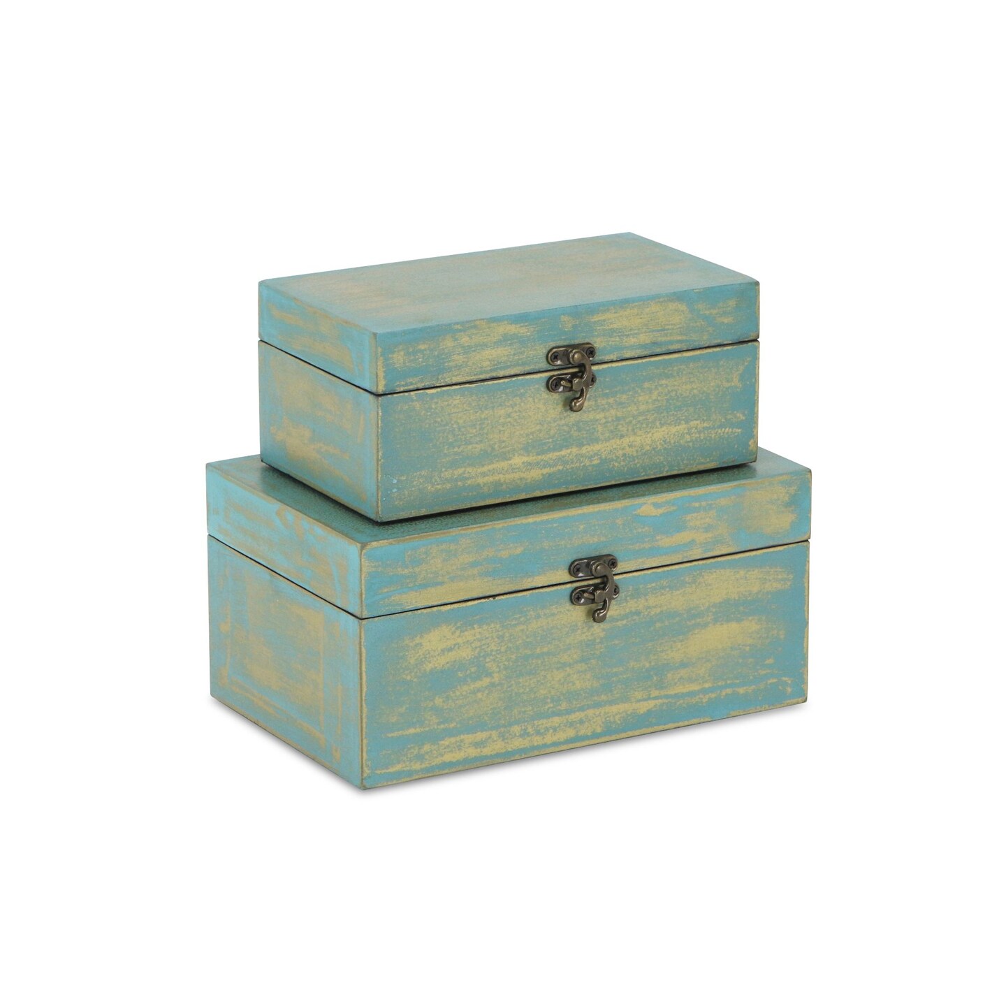 Contemporary Home Living Set of 2 Blue and Gold Brushed Rectangular ...