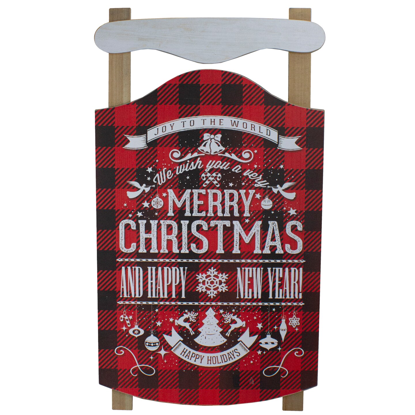 Northlight 24” Red and Black Buffalo Plaid Merry Christmas Sled Wooden ...