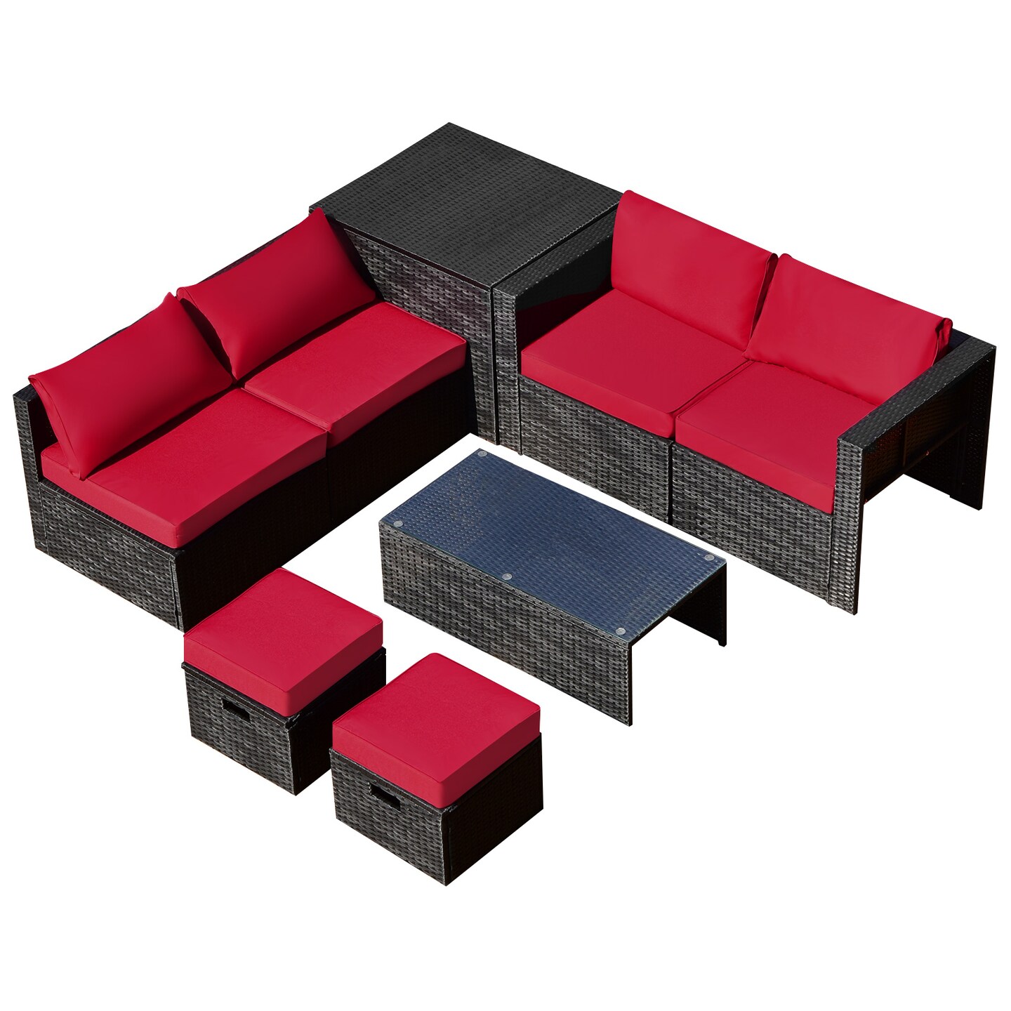 Outdoor Sectional Furniture Set 8 Piece with PE Rattan and Steel Frame ...