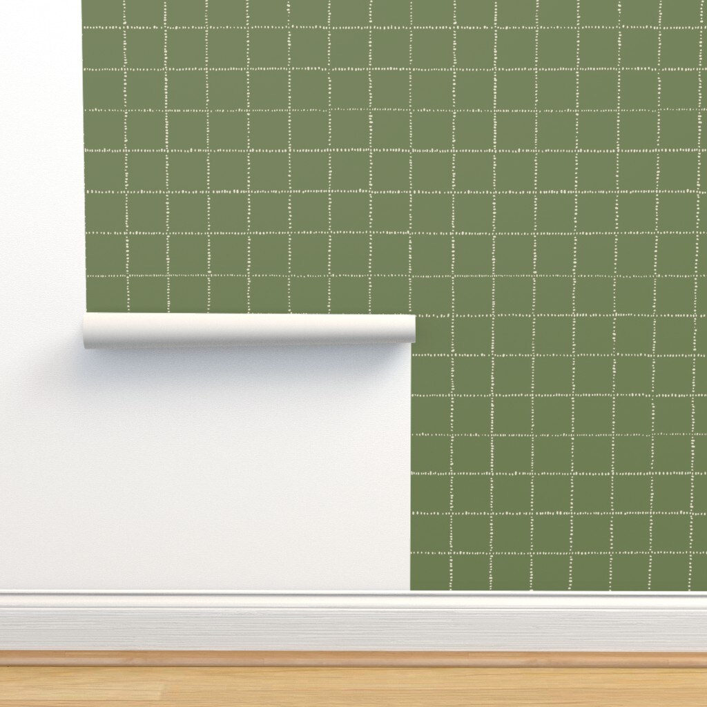 Avocado Green Windowpane Plaid Weathered Grid Squares Minimal Custom ...
