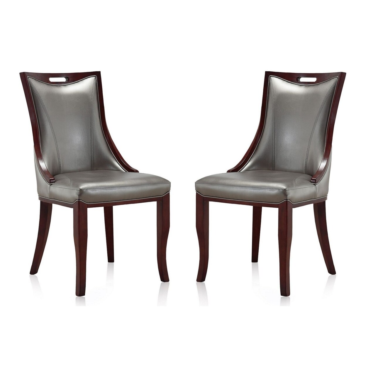Manhattan Comfort Emperor Silver and Walnut Faux Leather Dining Chair ...