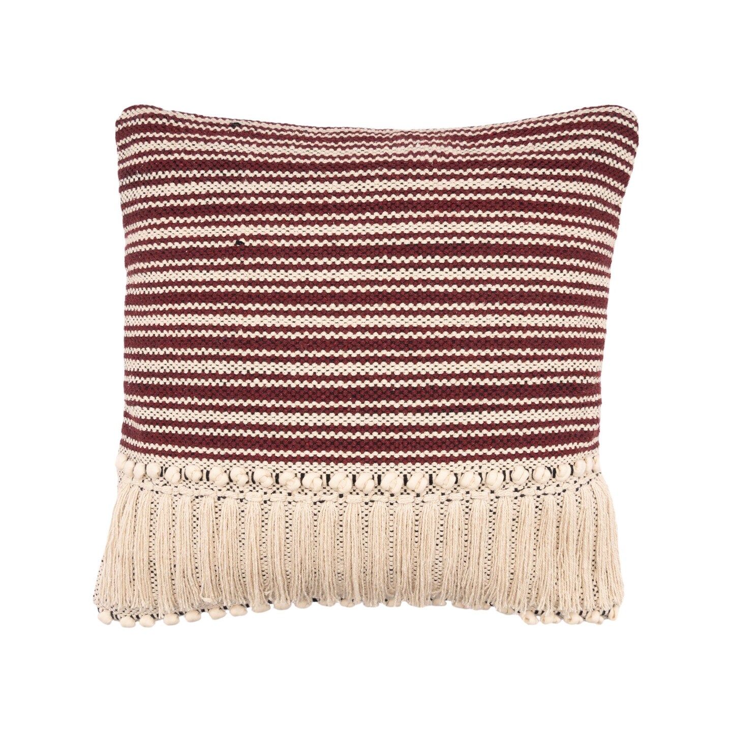 Laddha Home Designs 20" Maroon and Cream Striped Square Throw Pillow ...