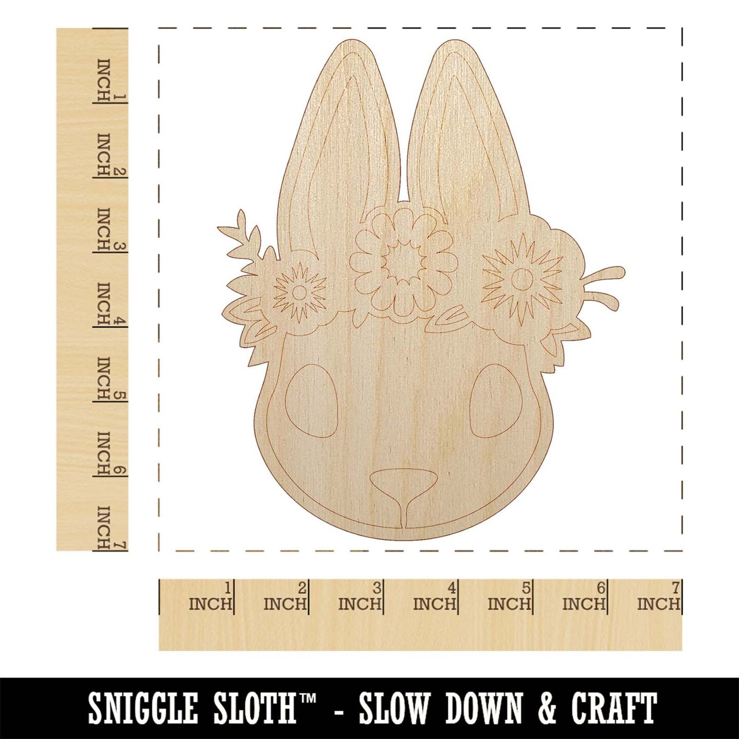 Cute Easter Bunny Rabbit Head with Flower Crown Unfinished Wood Shape ...