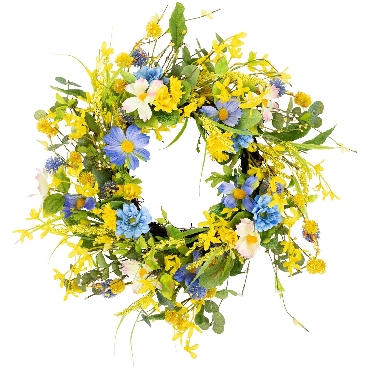 Northlight Daisy and Cosmos Floral Spring Wreath - 24" - Yellow and ...