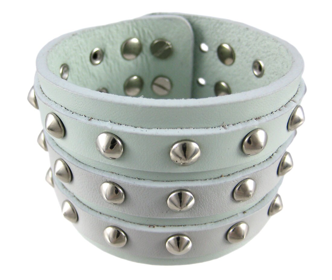 Gray Leather 3 Row Cone Spiked Wristband Blemished | Michaels