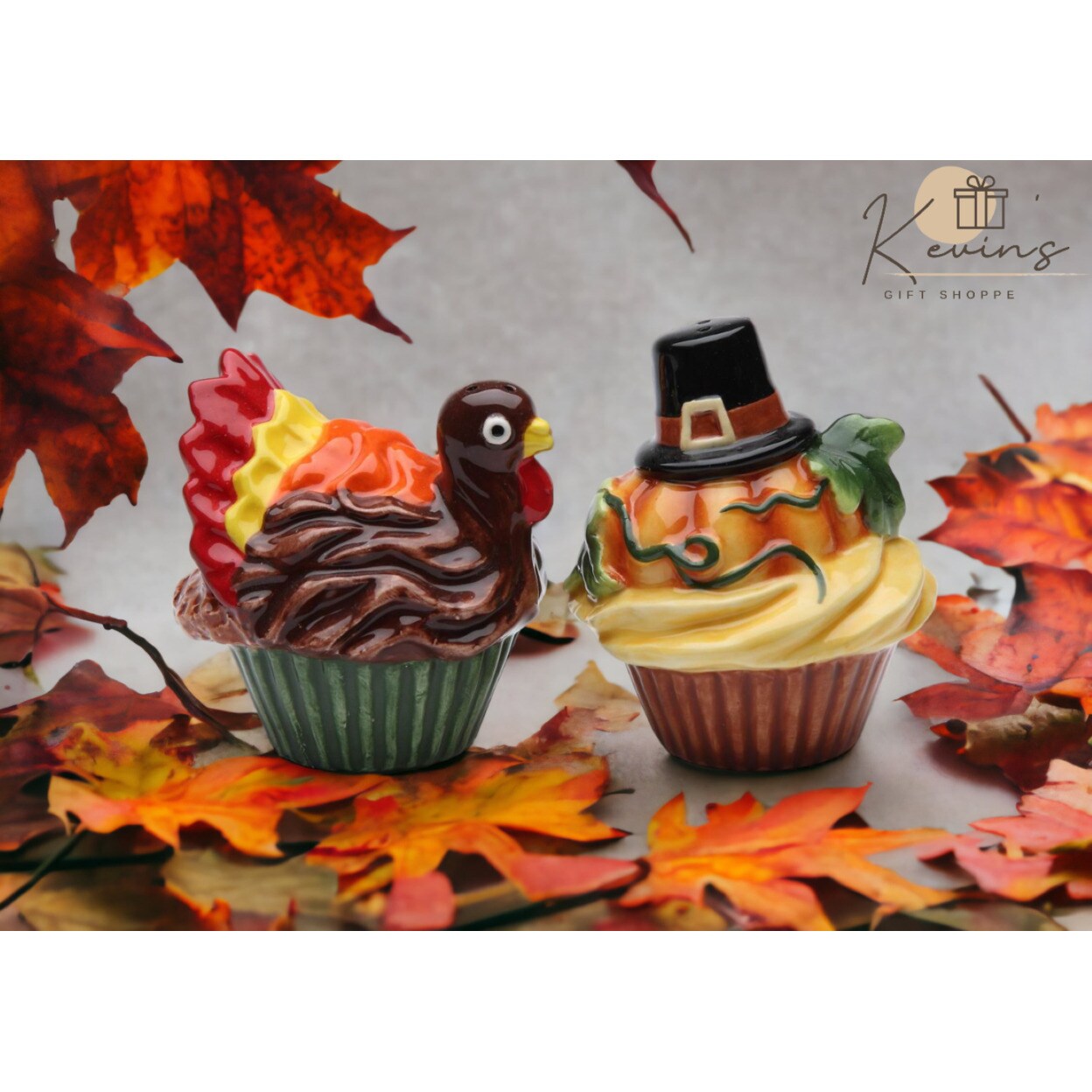 kevinsgiftshoppe Ceramic Thanksgiving Pumpkin and Turkey Salt and ...