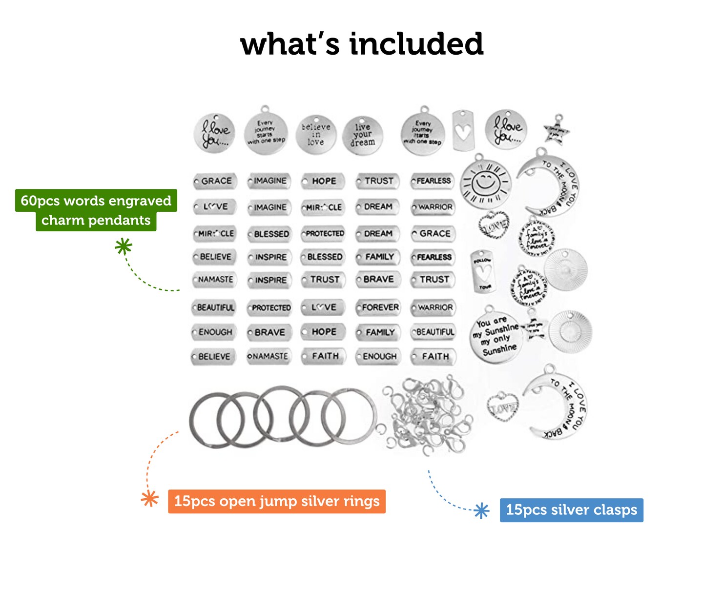 Incraftables 60pcs Word Charms with 15pcs Clasps & Rings. Bulk ...