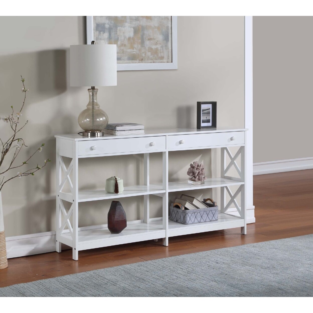 Convenience Concepts Oxford 2 Drawer Console 60 inch Table with Shelves ...