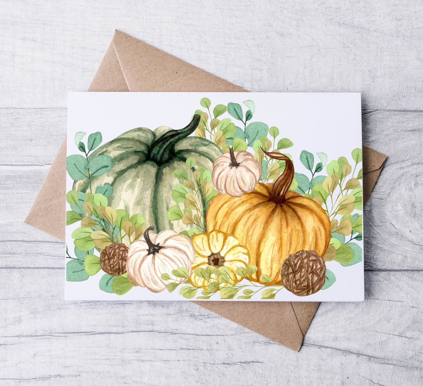 Watercolor Pumpkin Fall Boxed Card Set Textured Linen Cardstock Folded ...