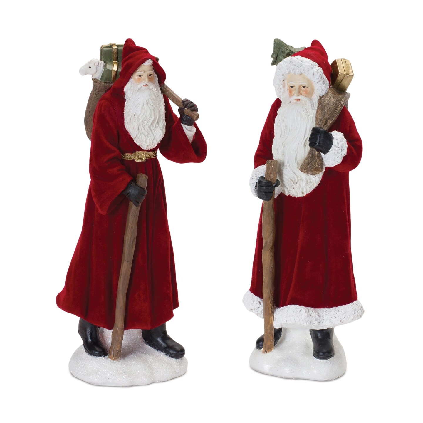 Melrose Set of 2 Standing Santa with Hood and Staff Christmas Figurines ...