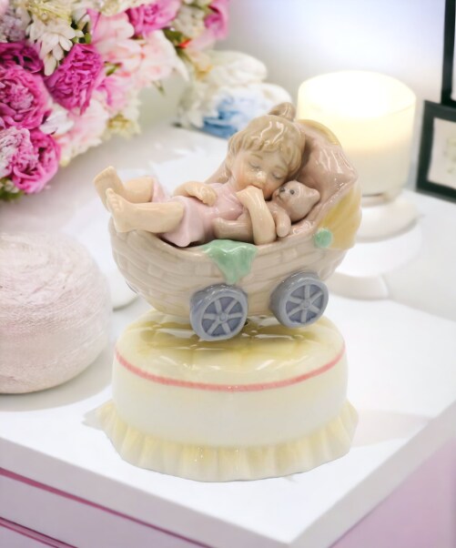 Ceramic Little Girl in Baby Stroller Music Box, Gift for New Mom ...