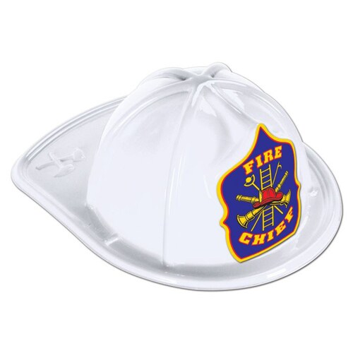 White Plastic Fire Chief Hat with Blue Shield | Michaels