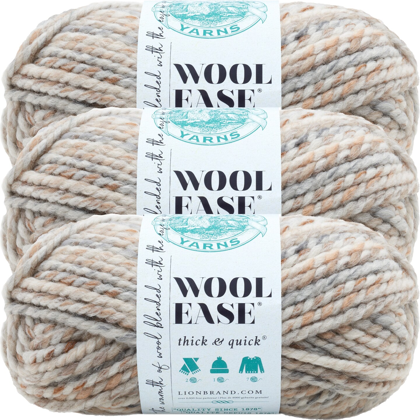 (3 Pack) Lion Brand Wool-Ease Thick & Quick Yarn - Fossil | Michaels