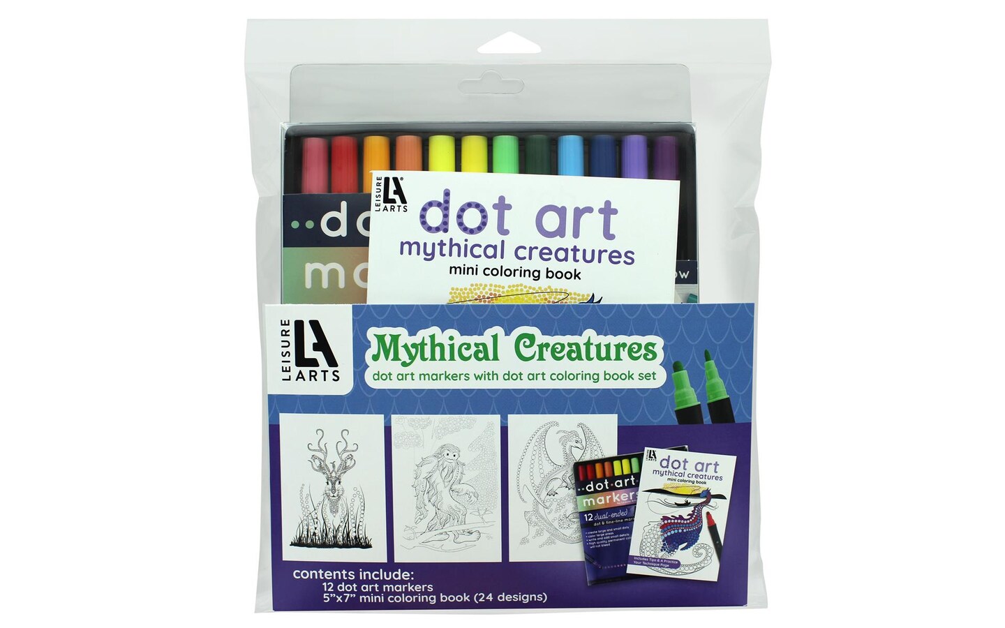 Leisure Arts Dot Art Color Book 5x7 Mythical with Markers Coloring Kit ...