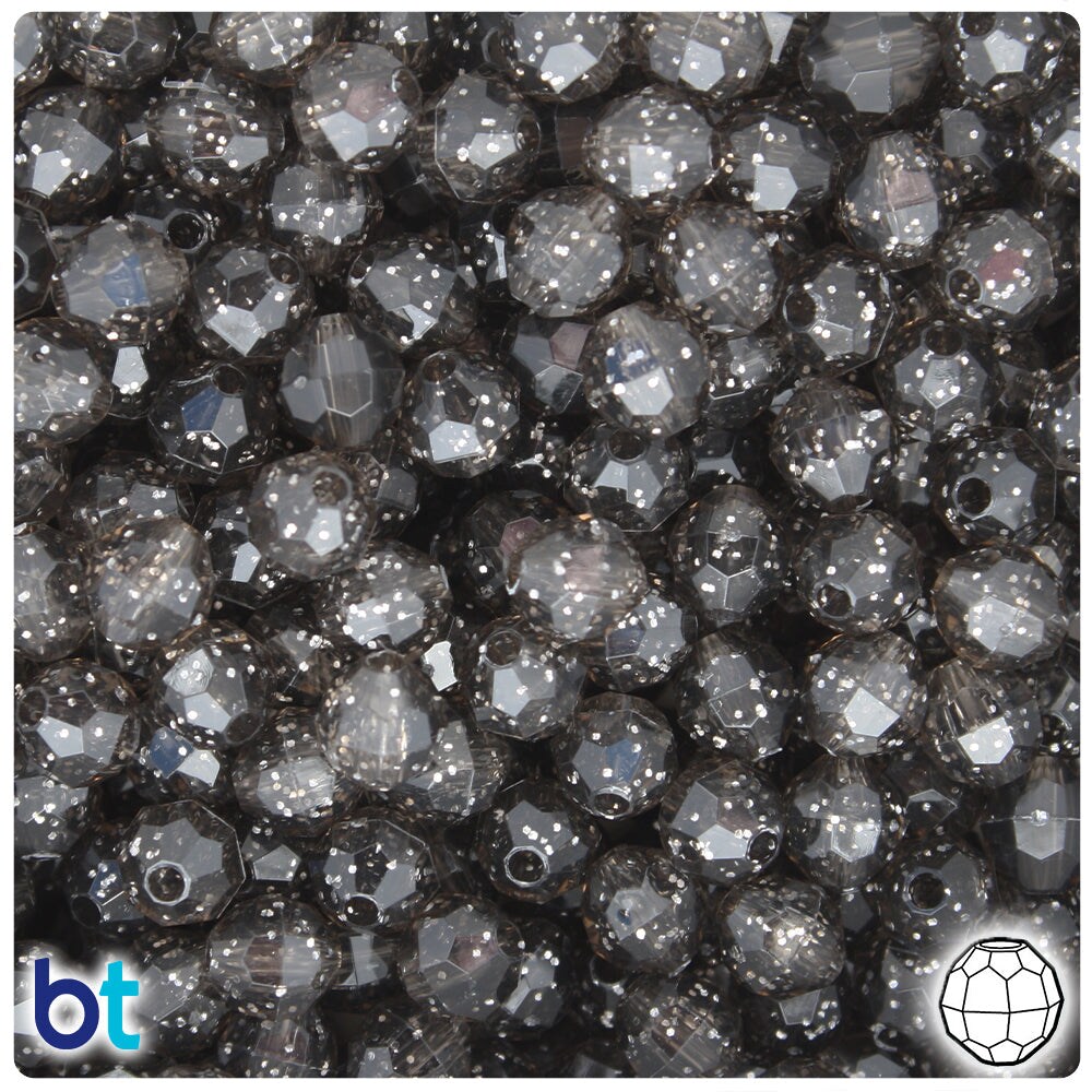 BeadTin Jet Sparkle 8mm Faceted Round Plastic Craft Beads (450pcs ...