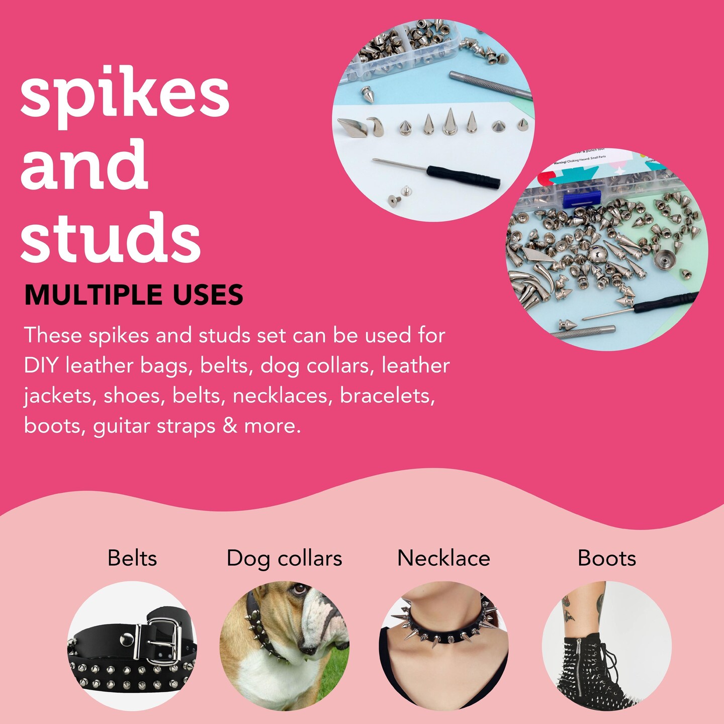 Incraftables Assorted Studs and Spikes Set (100pcs). Silver Spikes for ...