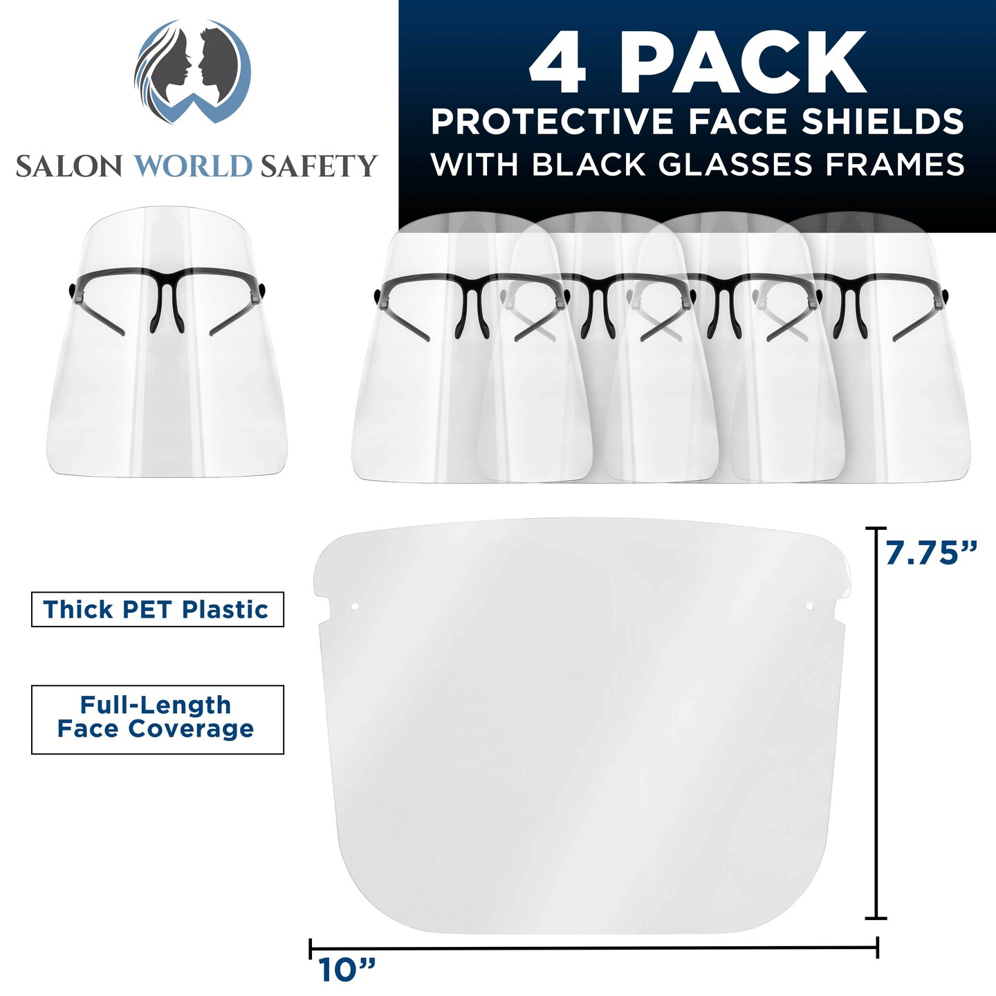 Safety Face Shields with Black Glasses Frames (Pack of 4) - Ultra Clear ...