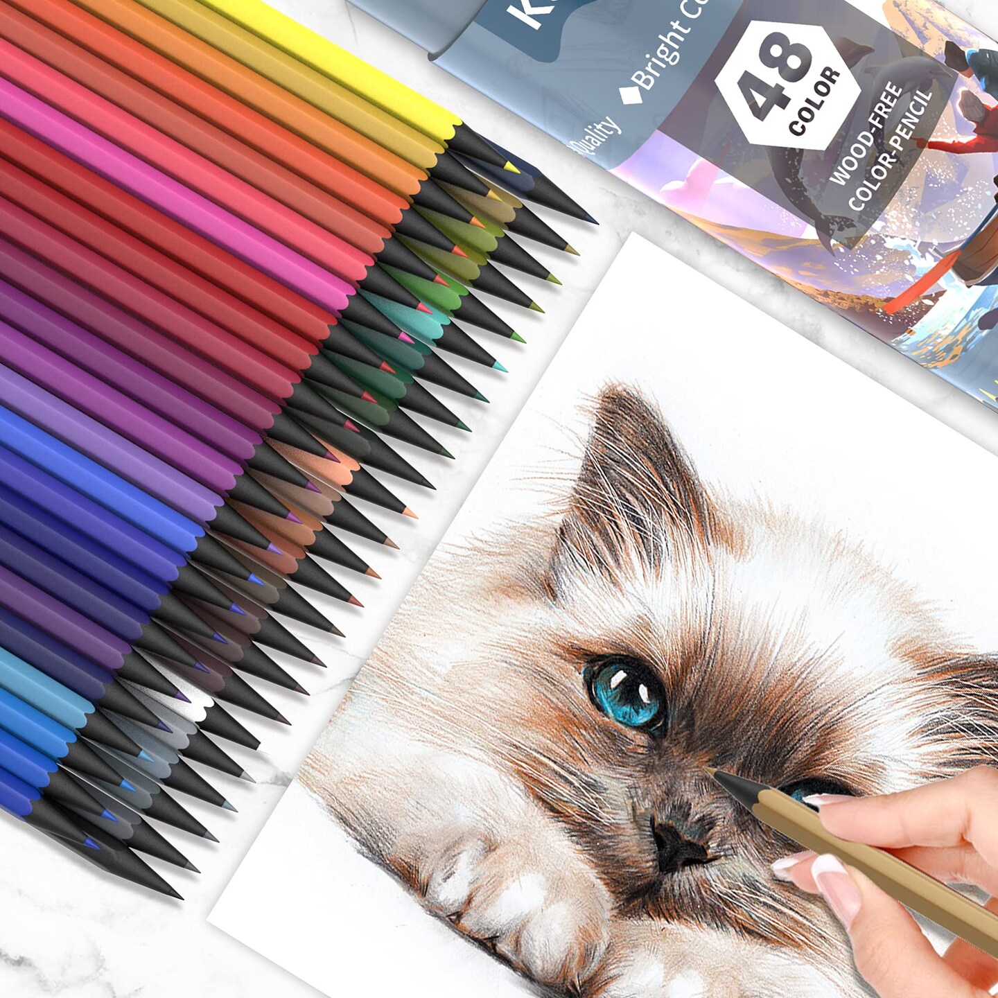 48 Pieces Colored Pencils, Suitable for Adults, Kids and Coloring Books ...