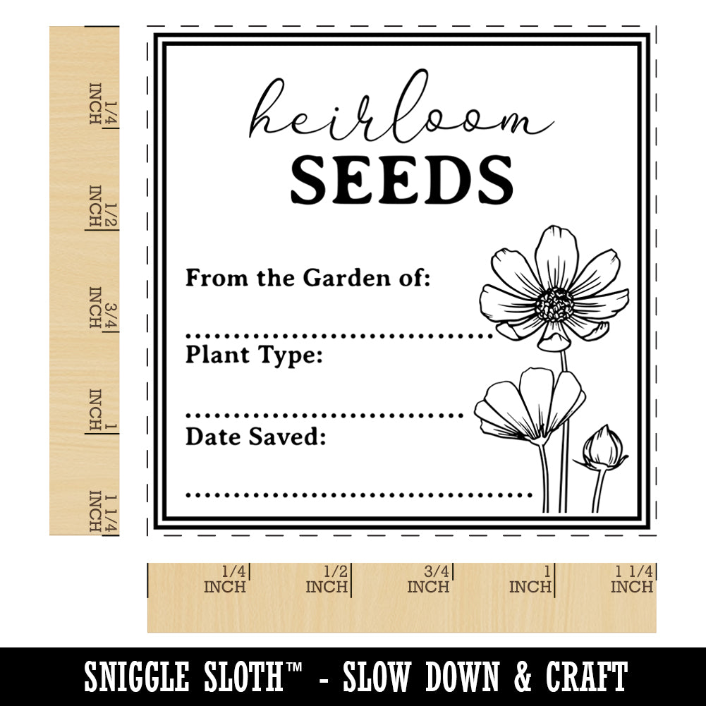 Heirloom Seed Packet Label for Flowers Vegetable Fruits Square Rubber ...