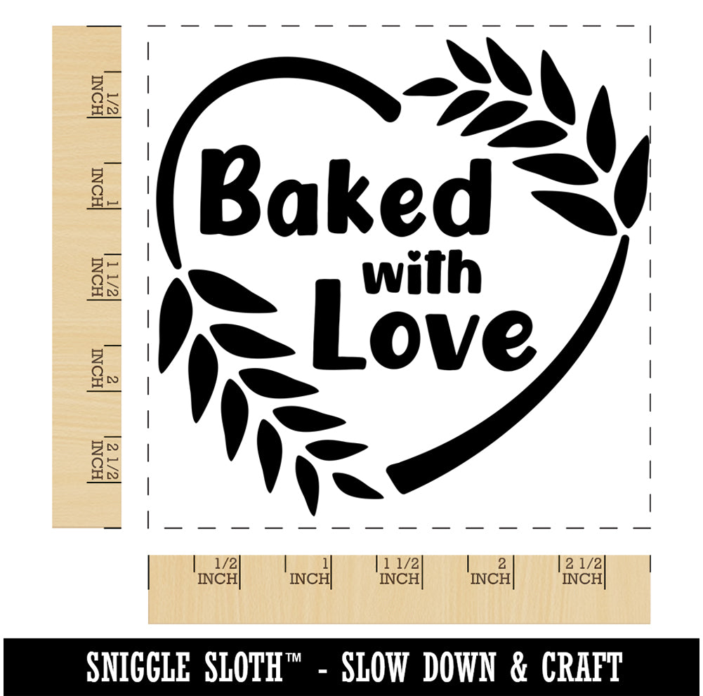 Baked with Love Heart Wheat Wreath Bread Baking Square Rubber Stamp for ...