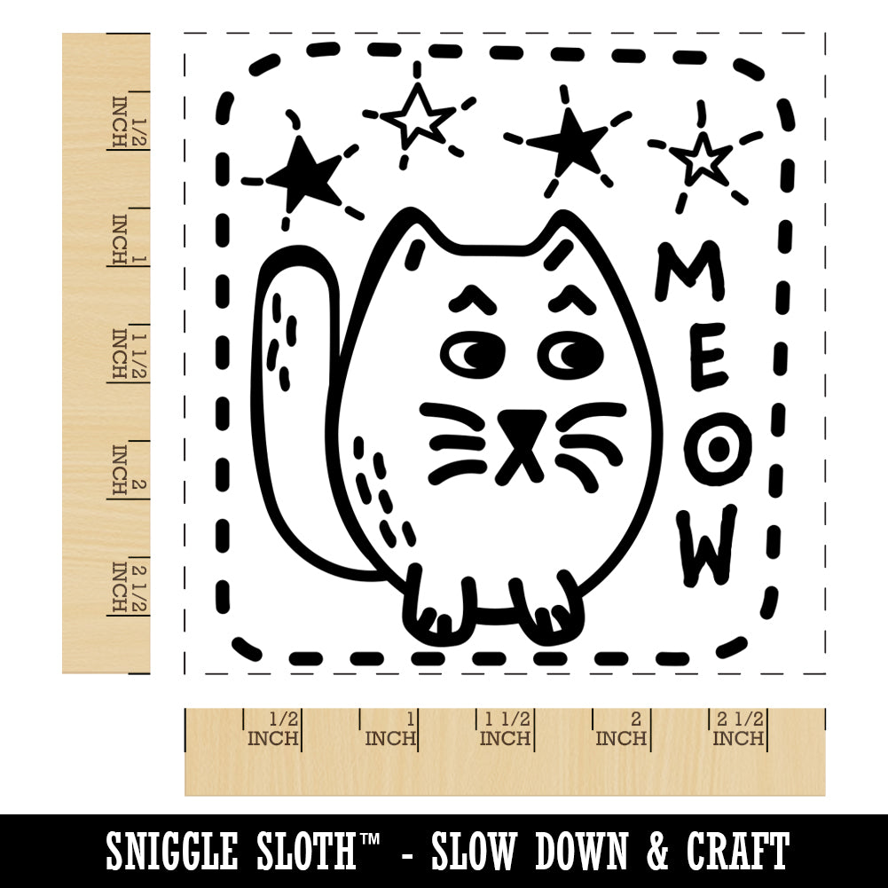 Mopey Cat Meow and Stars Square Rubber Stamp for Stamping Crafting ...