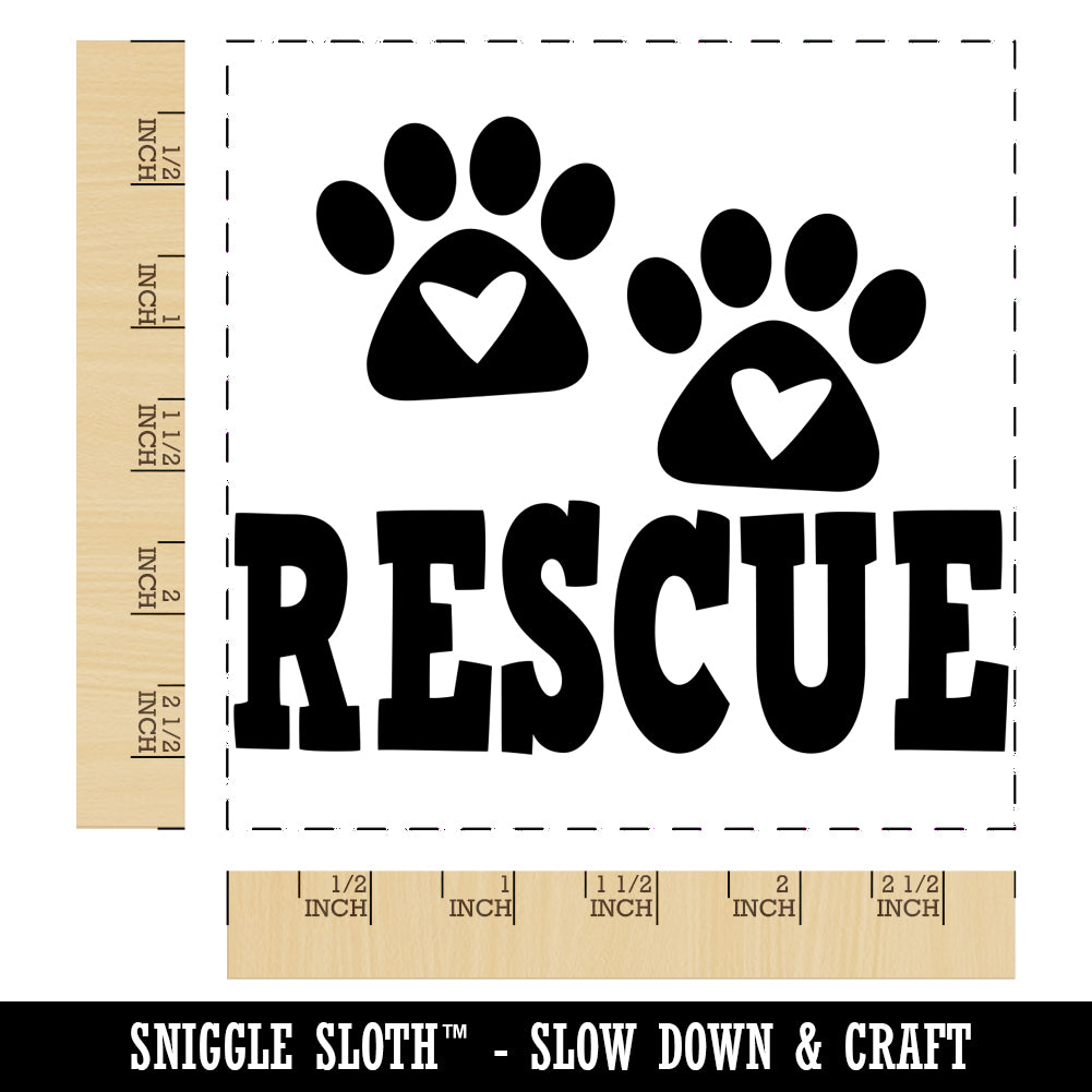 Rescue Dog Cat Paw Prints Hearts Love Fun Text Square Rubber Stamp for ...