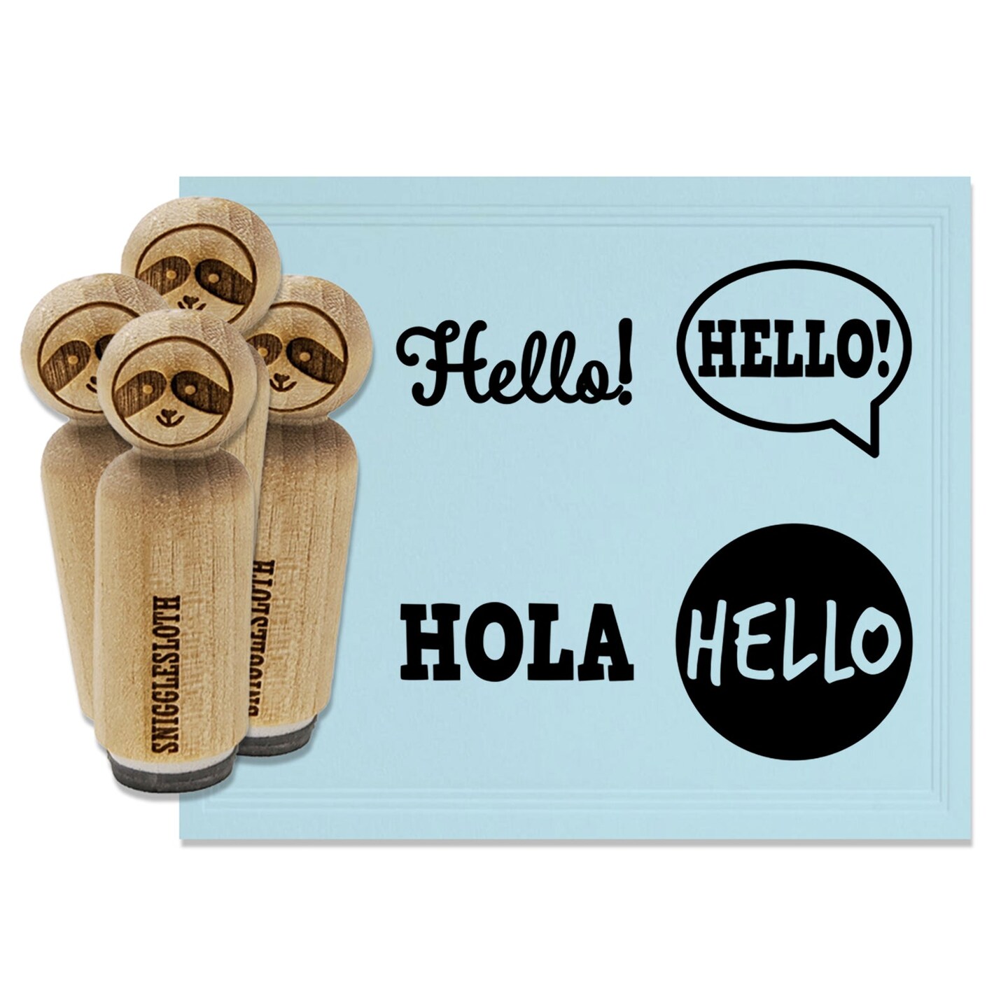 Hello Text Cursive English Hola Spanish Hi Greeting Rubber Stamp Set ...