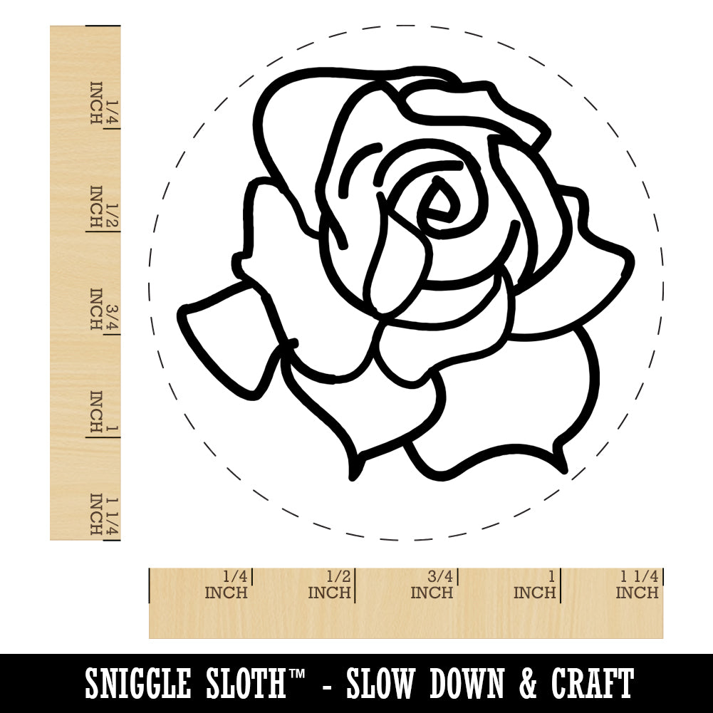 Blooming Open Rose Flower Outline Rubber Stamp for Stamping Crafting ...