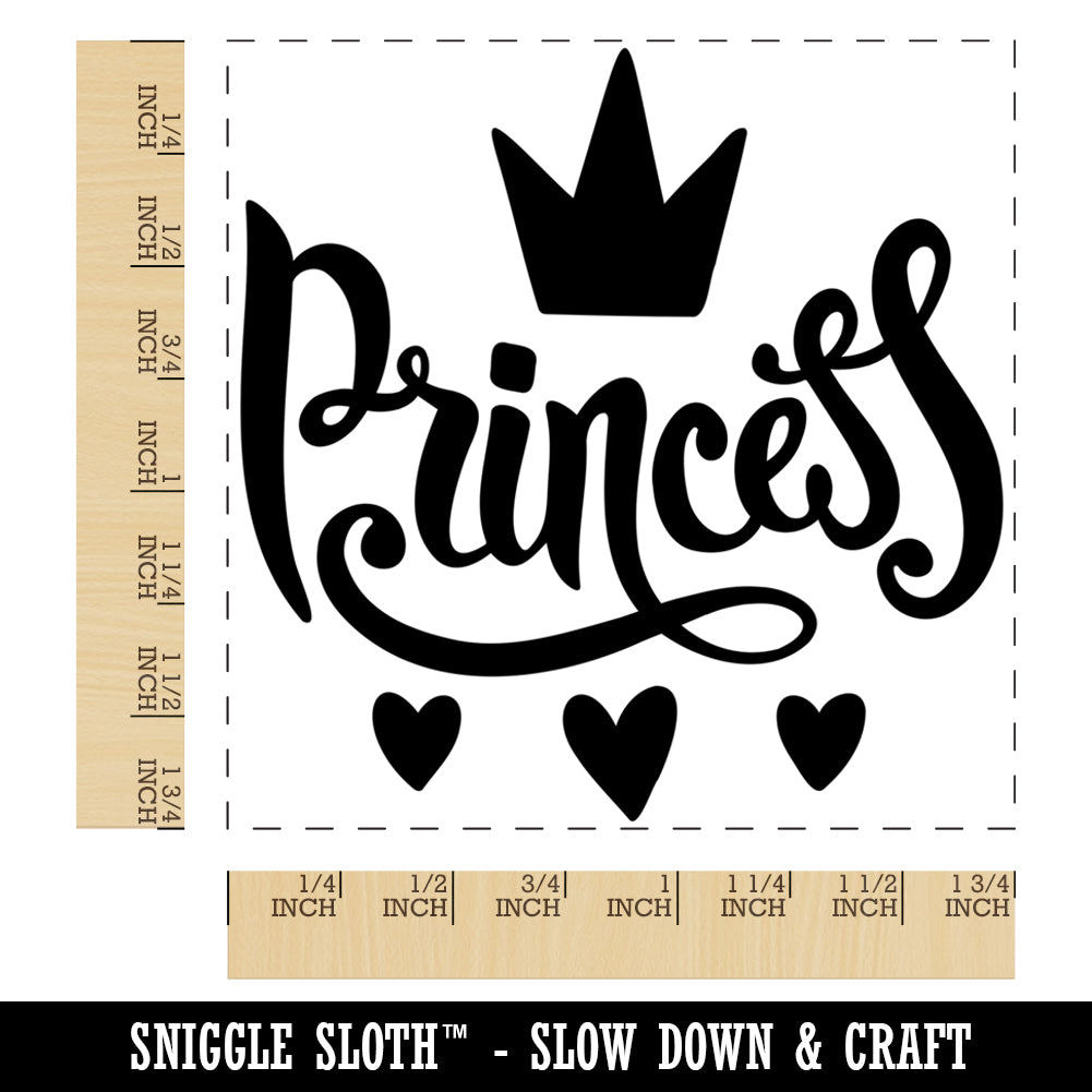 Princess Cursive with Crown and Hearts Square Rubber Stamp for Stamping ...