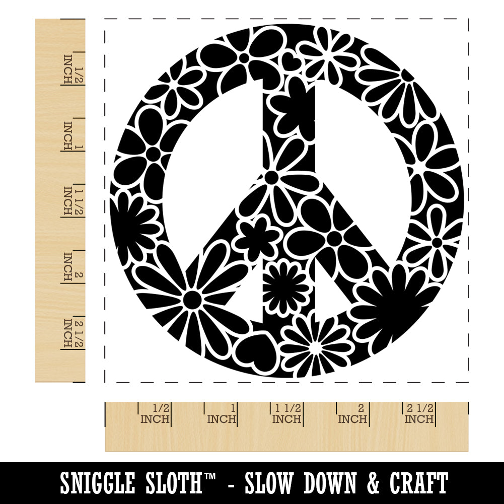 Detailed Floral Peace Sign Square Rubber Stamp for Stamping Crafting ...
