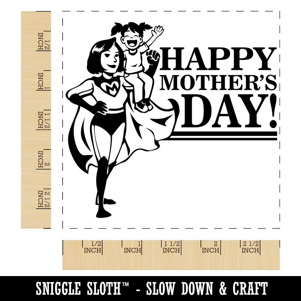 Happy Mother's Day Superhero Mom with Cape Square Rubber Stamp for ...