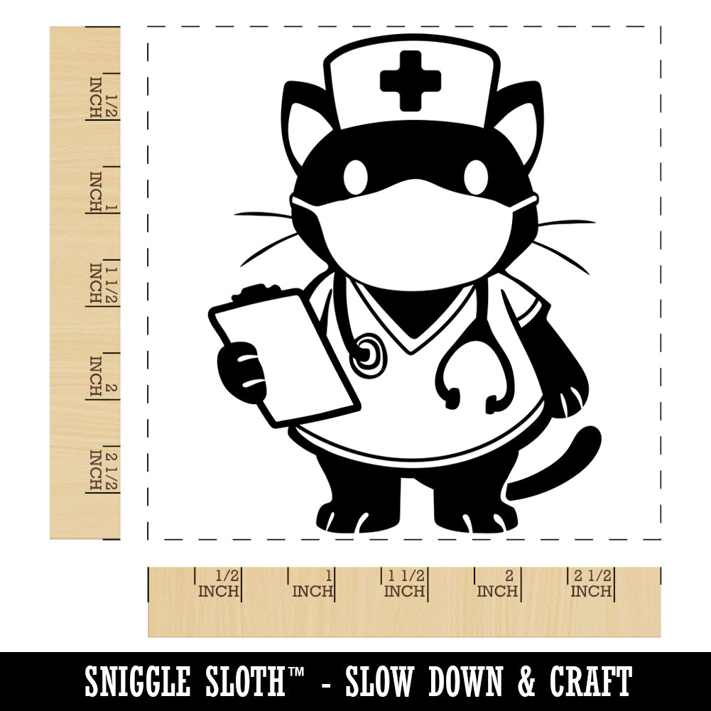 Serious Nurse Doctor Cat with Stethoscope Square Rubber Stamp for ...