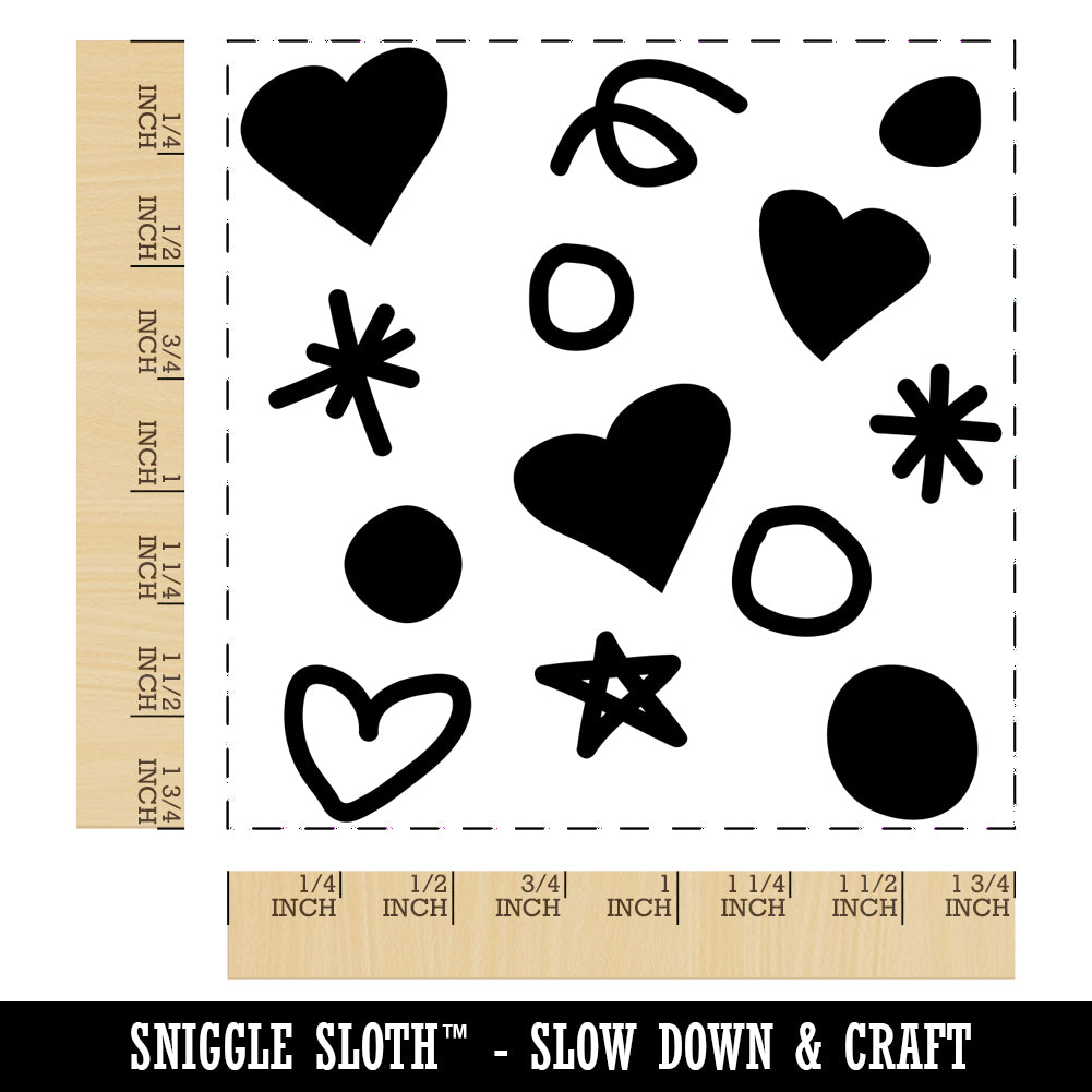 Hearts Dots Squiggles Celebration Background Square Rubber Stamp for ...