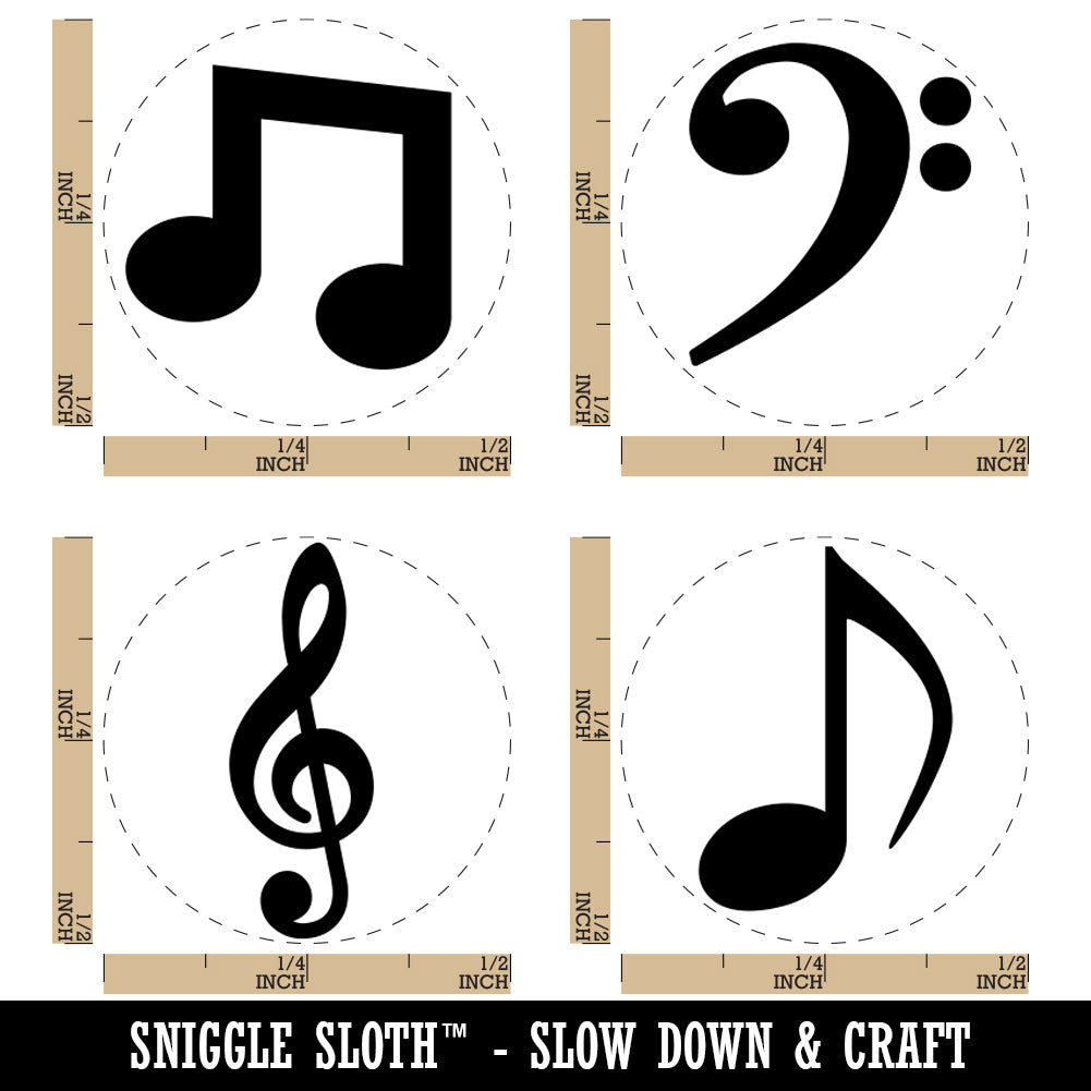 Music Musical Notes Treble Bass Clef Eighth Symbols Rubber Stamp Set ...