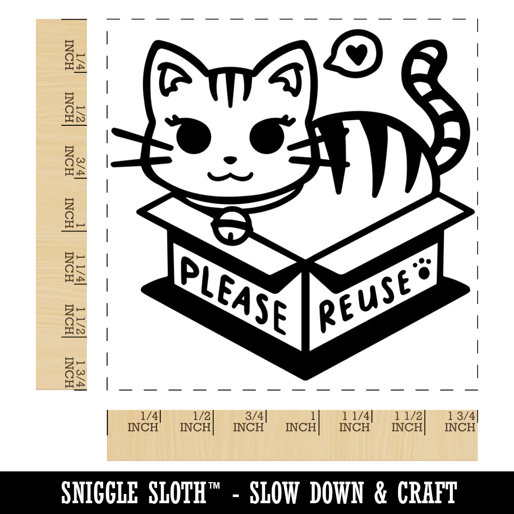 Please Reuse Recycle Cat Sitting in Box Square Rubber Stamp for ...
