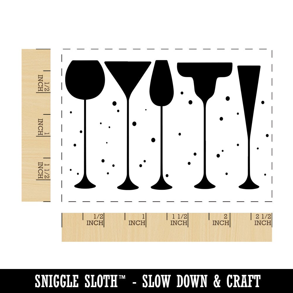 Cocktail Glasses Silhouette Happy Hour Rectangle Rubber Stamp for ...