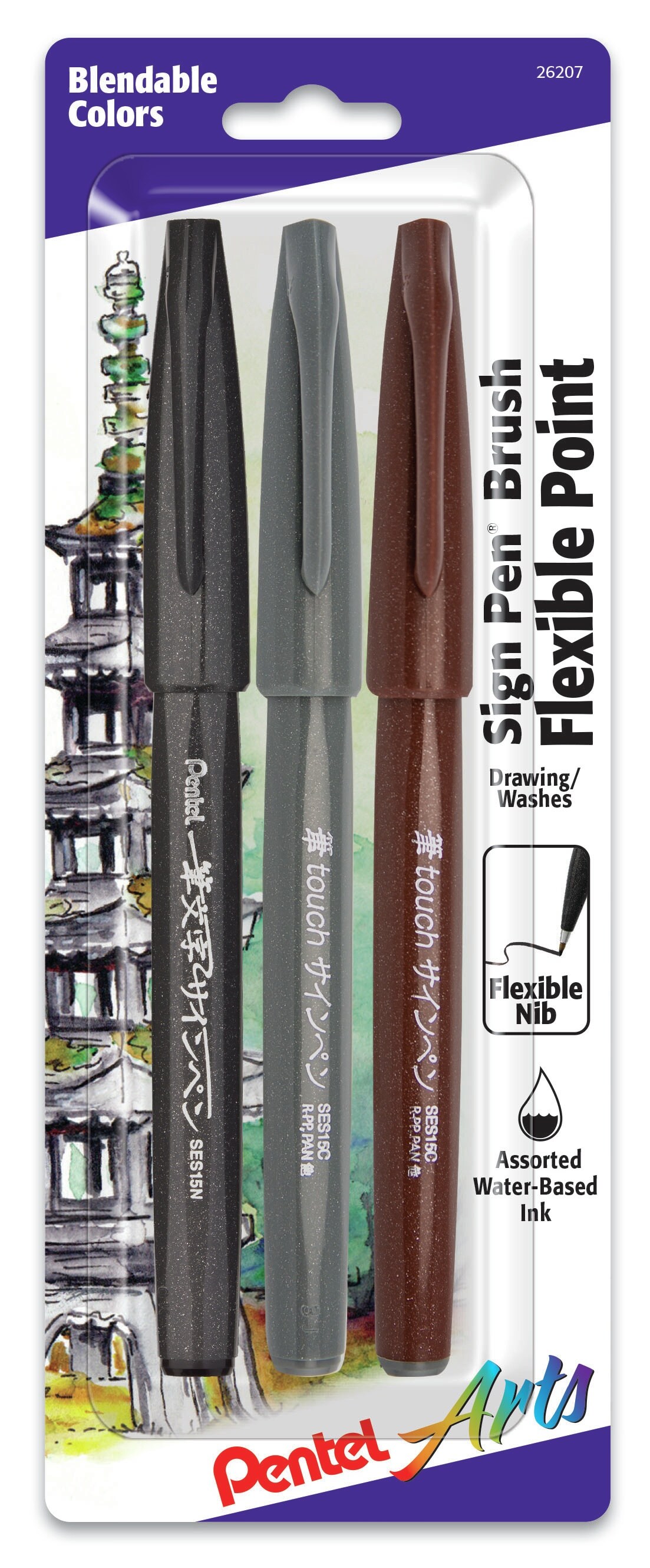 Pentel Arts Sign Pens With Brush Tip 3/Pkg-Assorted | Michaels