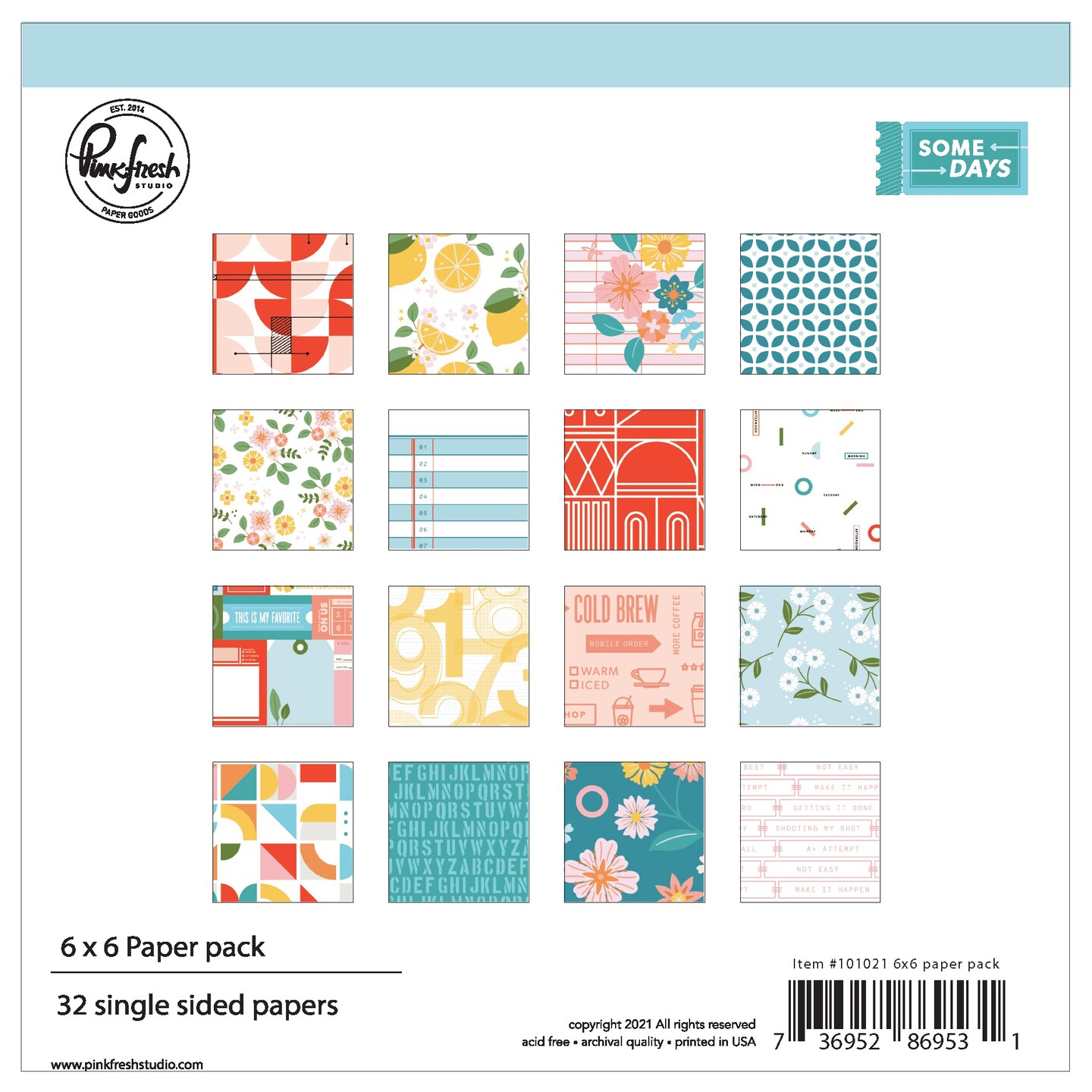 PinkFresh Studio Single-Sided Paper Pack 6"X6" 32/Pkg-Some Days, 16 ...