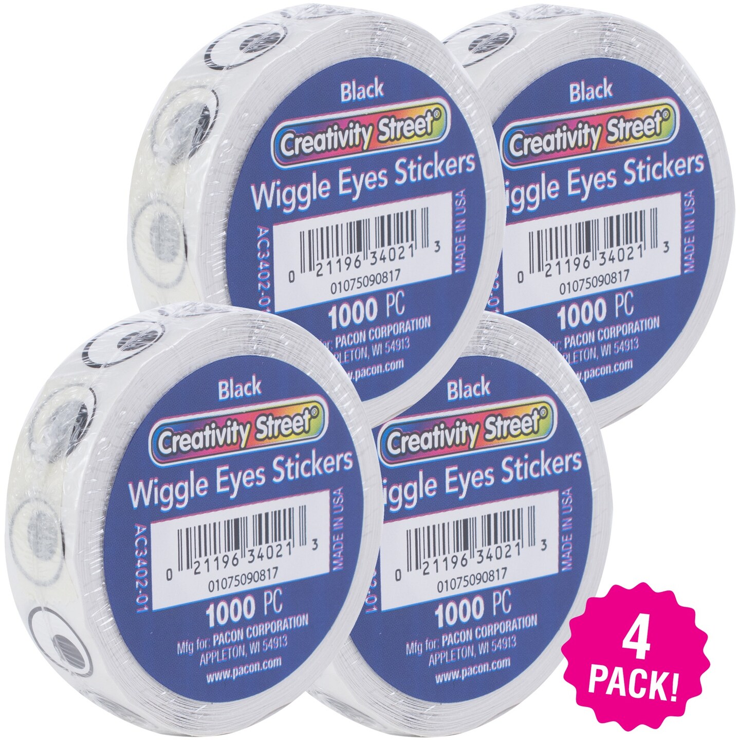 Multipack of 4 - Wiggle Eyes Stickers .5" 1,000/Pkg-Black | Michaels