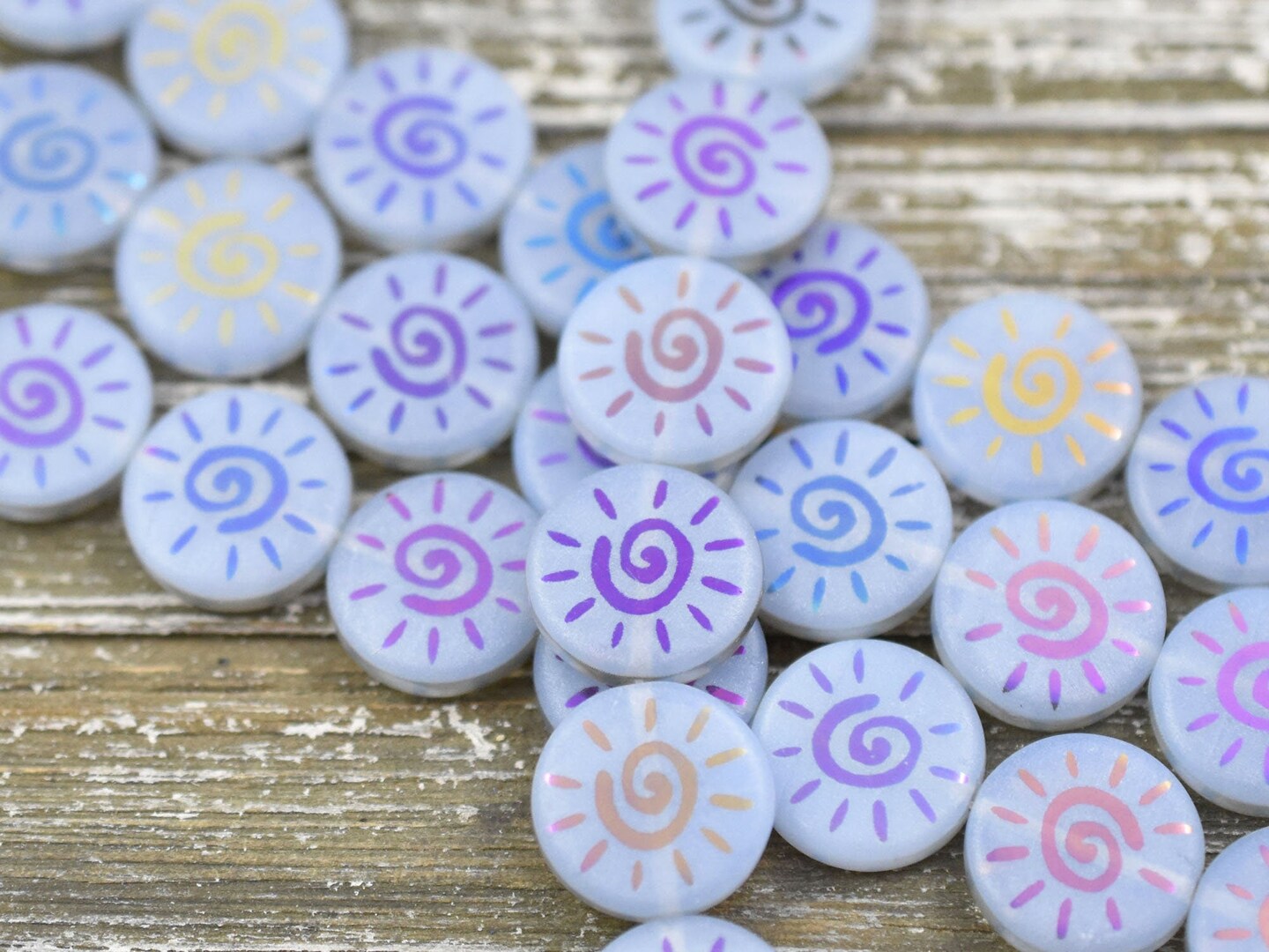 *4* 17mm Laser Etched Pale Blue Satin Sun Coin Beads | Michaels