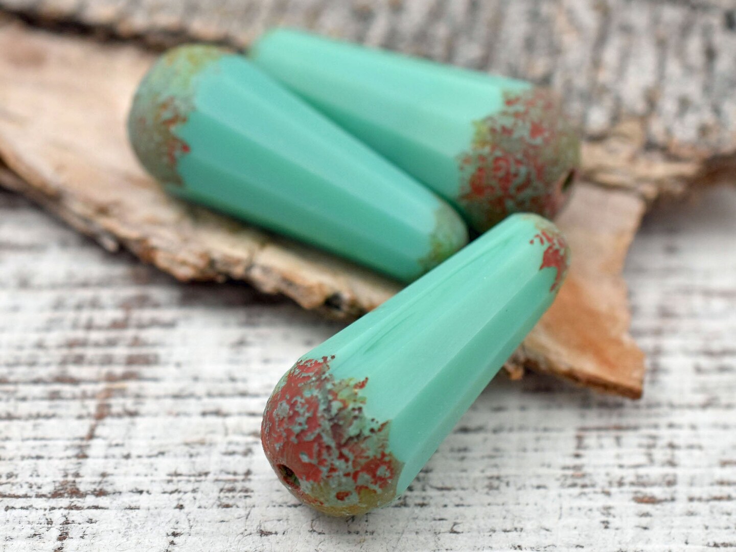 *2* 9x20mm Etched Opaque Turquoise Picasso Faceted Drop Beads | Michaels