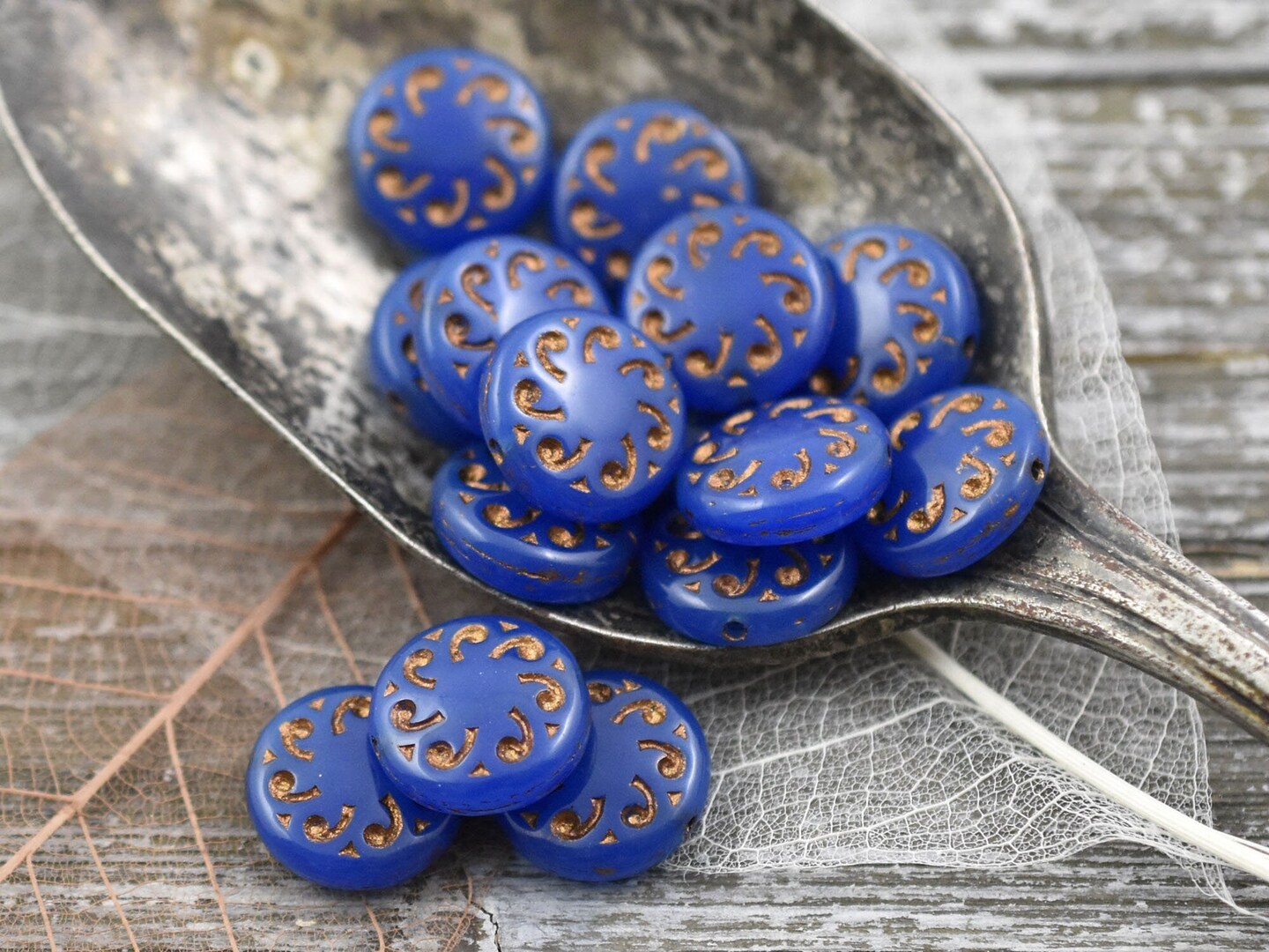 *6* 12mm Dark Bronze Washed Pacific Blue Opaline Sun Wheel Coin Beads ...