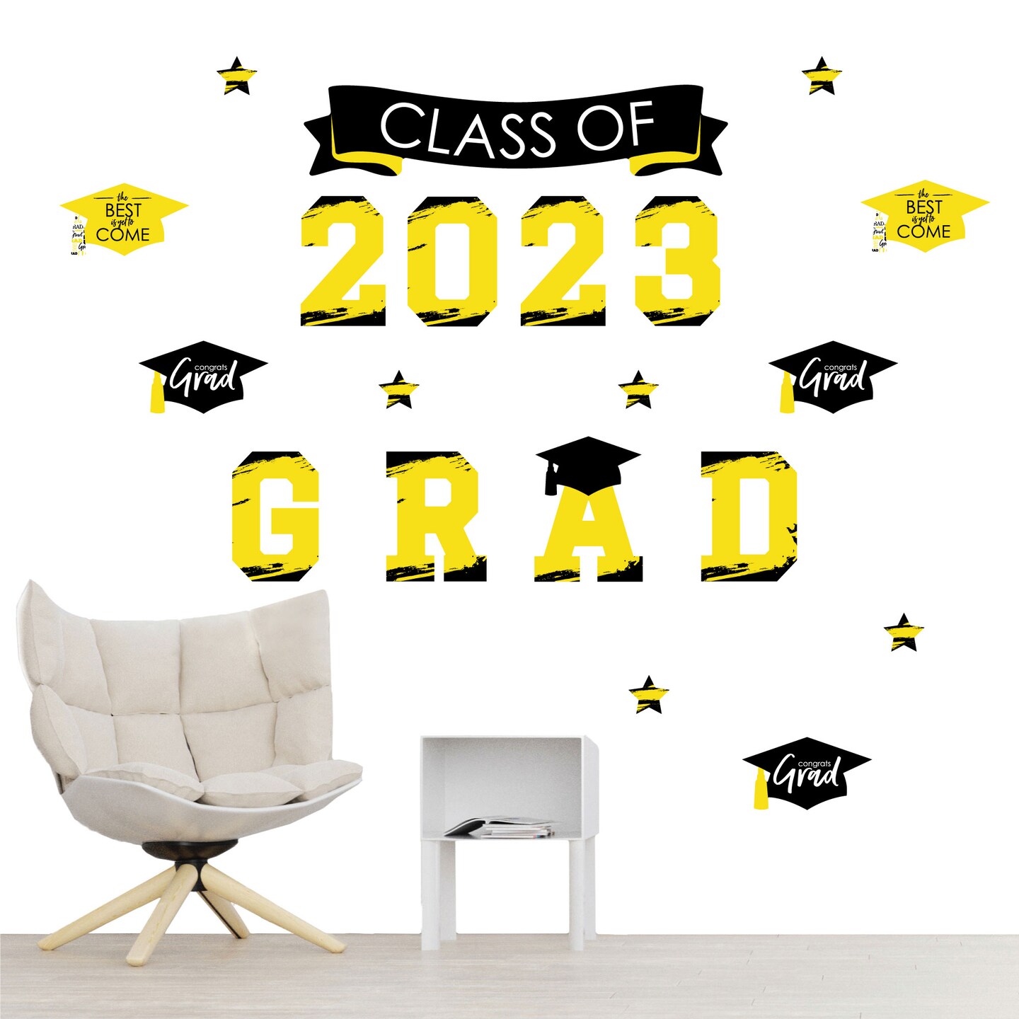 Big Dot of Happiness Yellow Class of 2023 Graduation Party Wall Decals ...