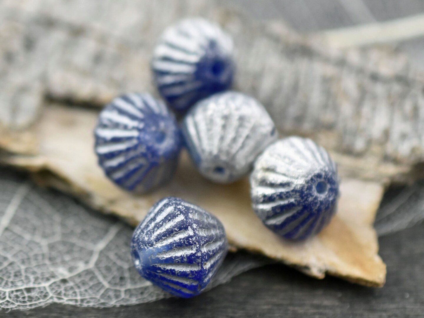*10* 11mm Silver Washed Etched Sapphire Fluted Bicone Beads | Michaels