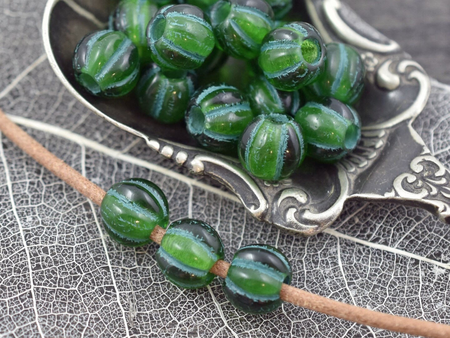 *20* 8mm Green Washed Emerald Large Hole Melon Beads | Michaels